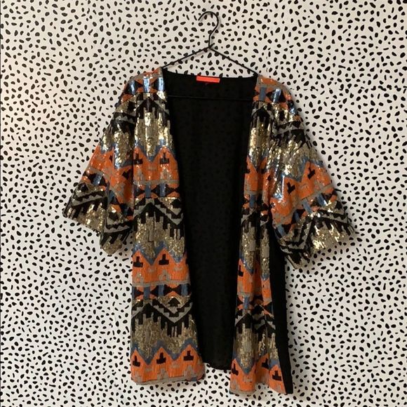 Lulumari | Sweaters | Vintageinspired Neon Orange Tribal Sequins Aztec ...